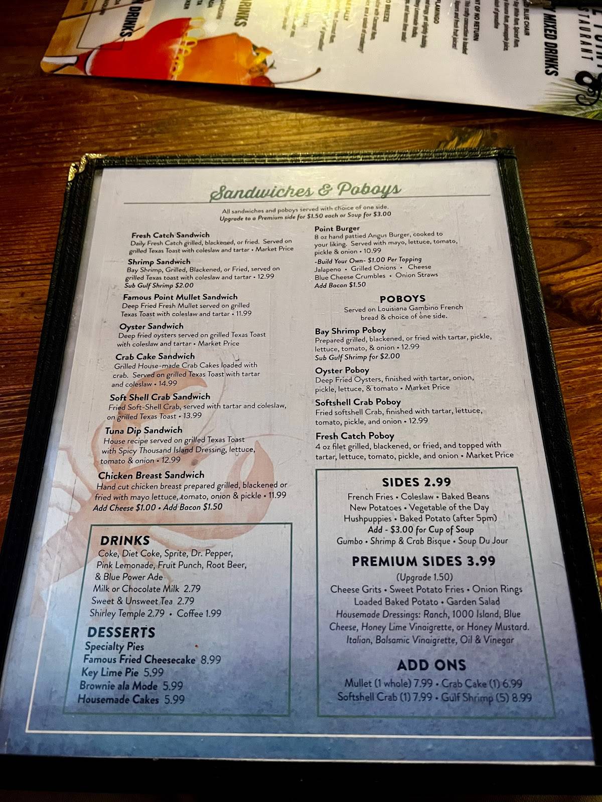 Menu at The Point Restaurant, Perdido Key