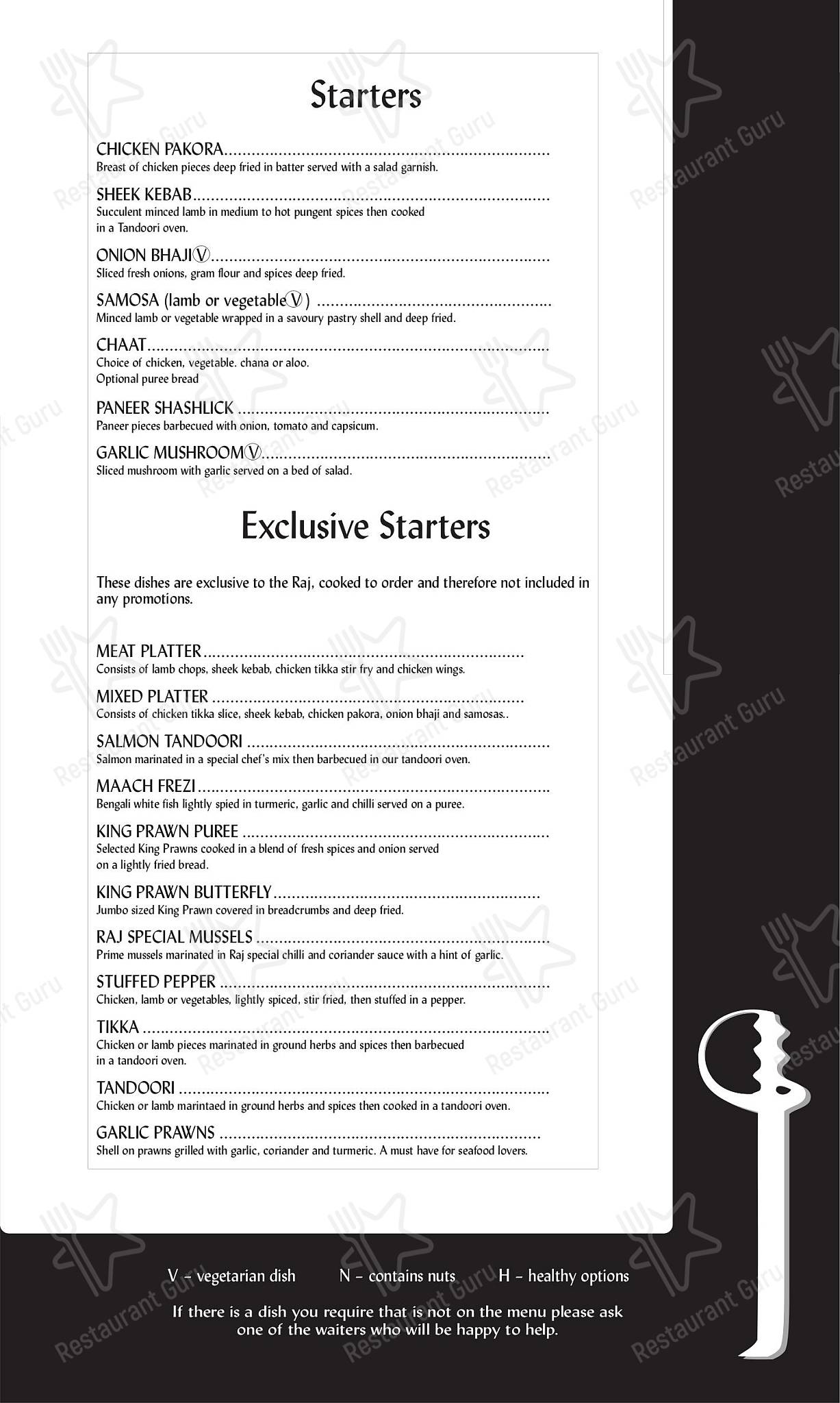 Menu at The Raj Restaurant, Kettering