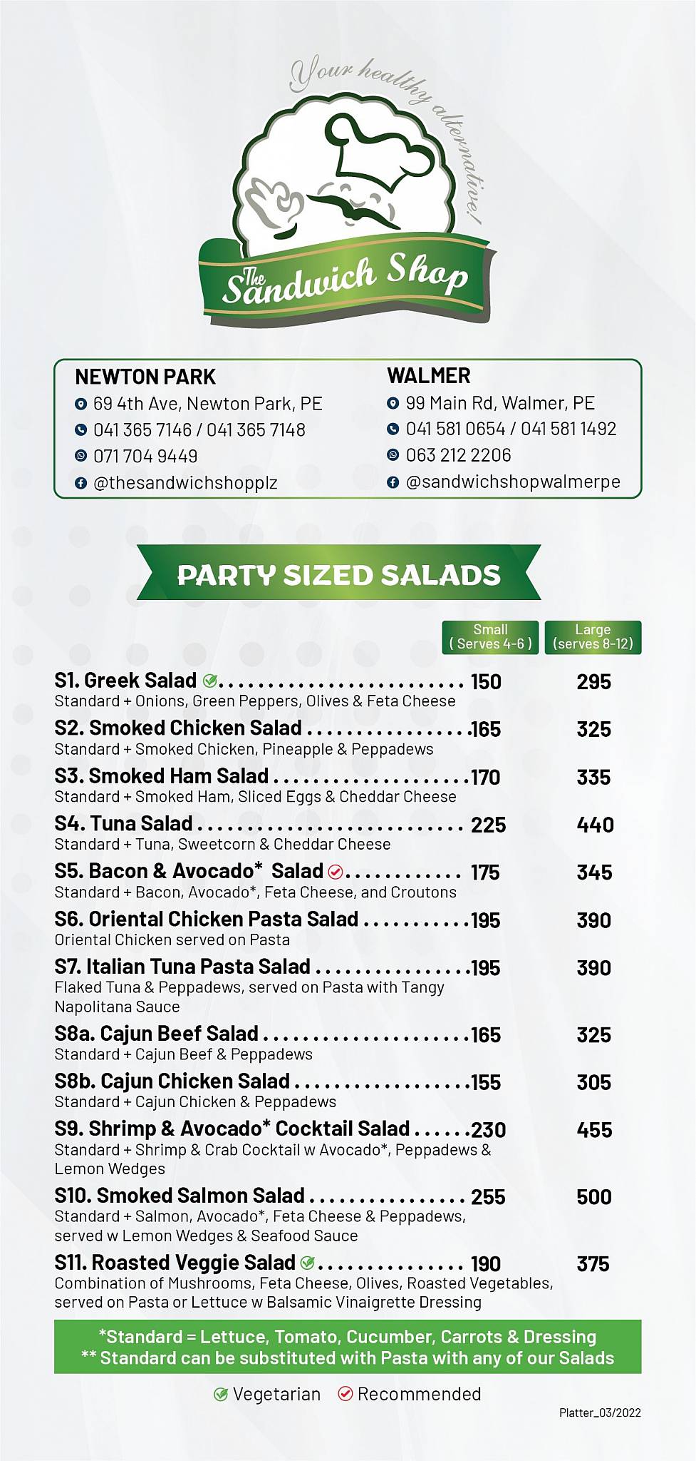 Menu at The Sandwich Shop Lorraine cafe, Port Elizabeth