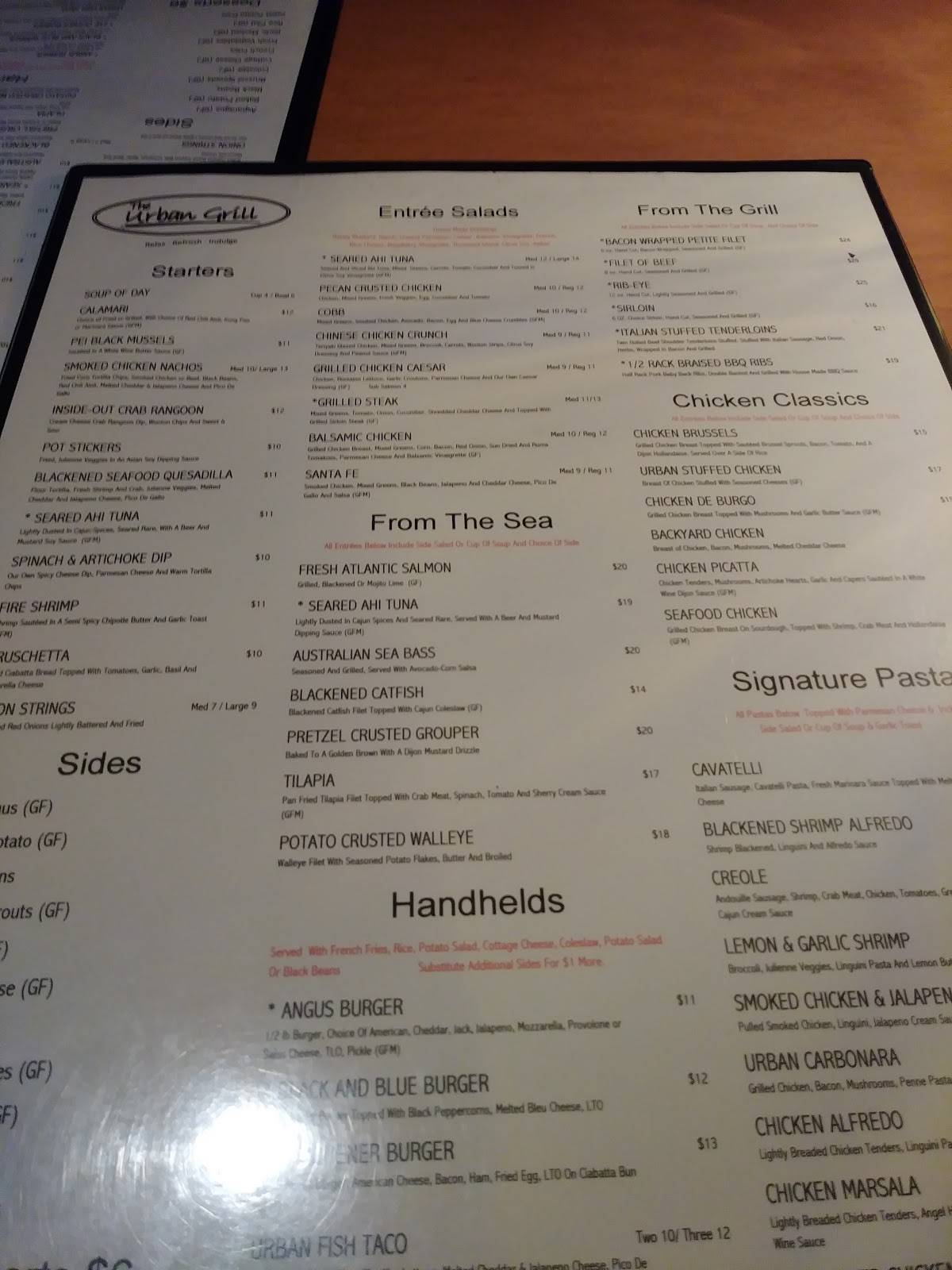Menu at The Urban Grill restaurant, Urbandale