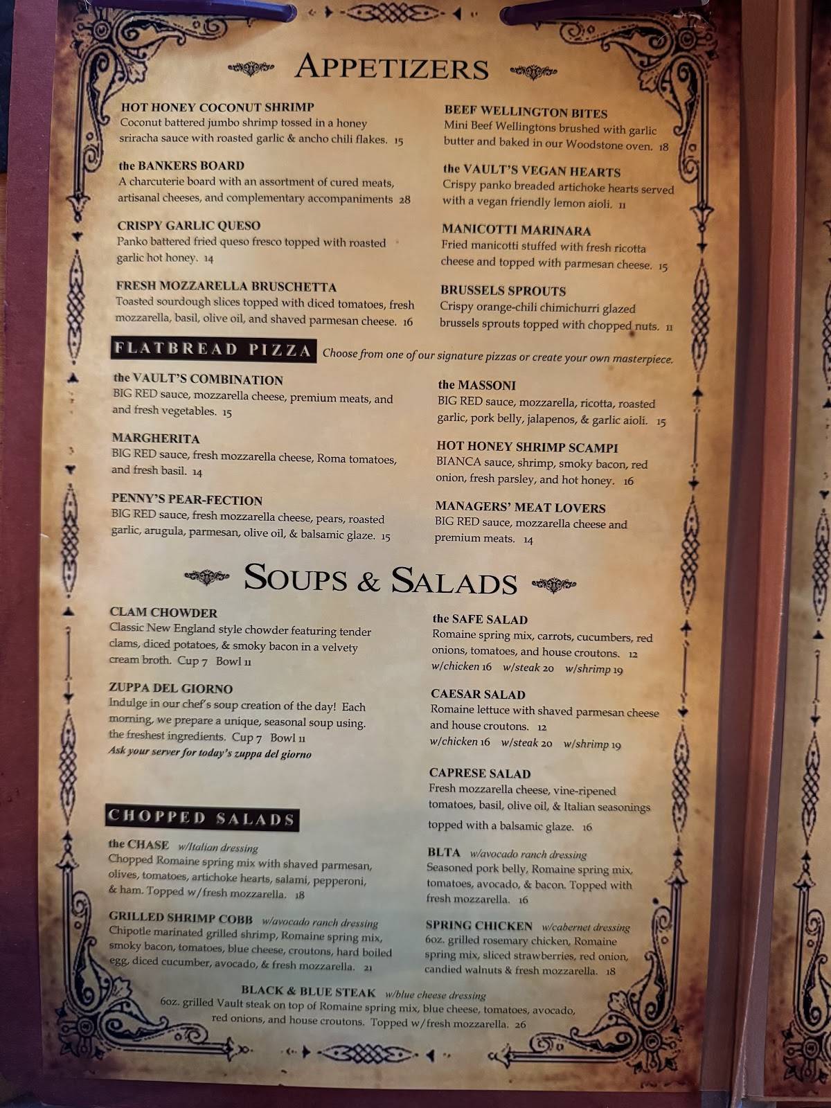 Menu at The Vault pub & bar, Bakersfield