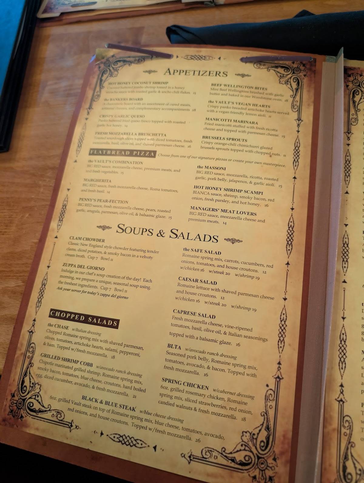 Menu at The Vault pub & bar, Bakersfield