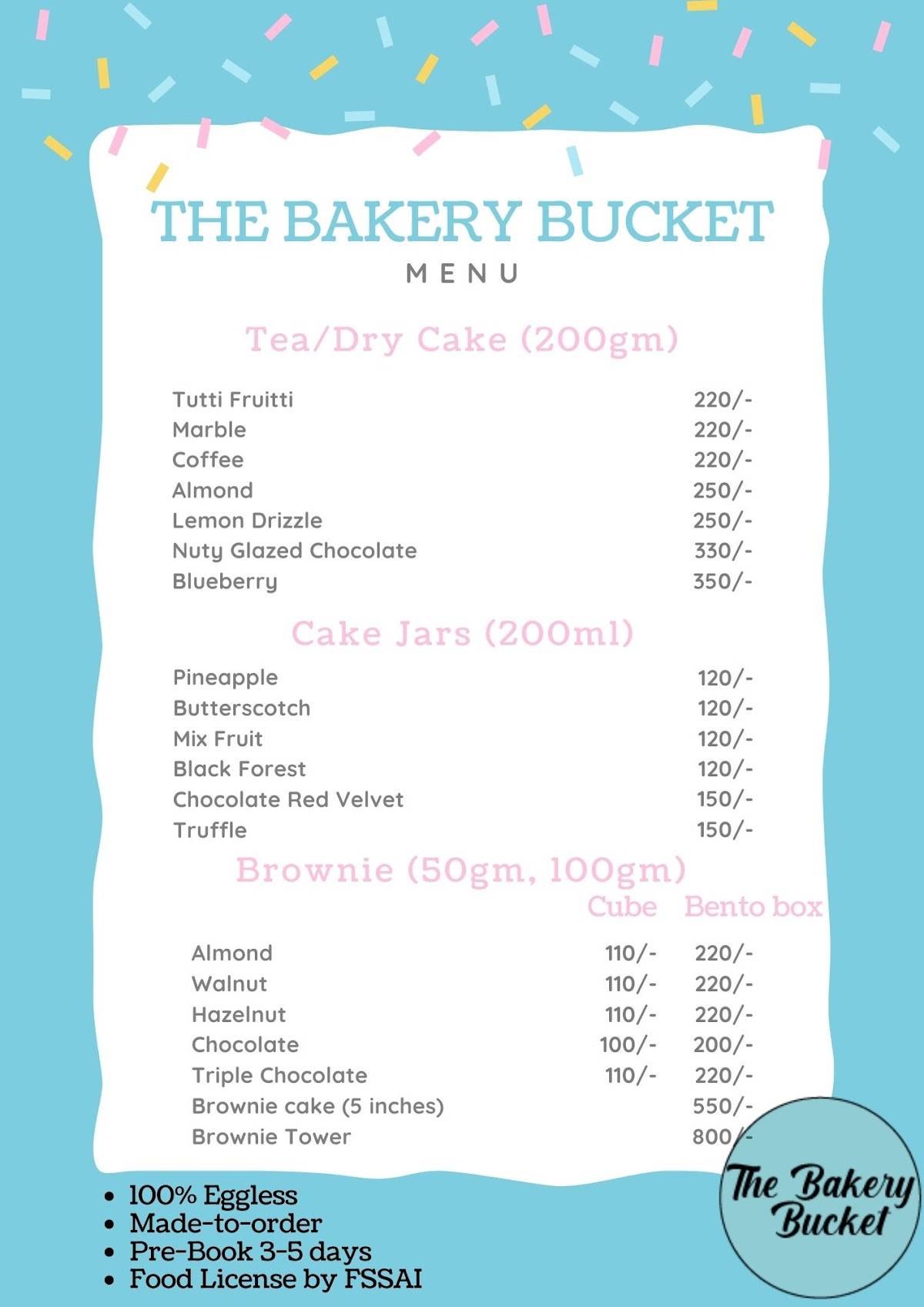 Menu at The bakery bucket Gifting Best bakery in Mathura, Mathura