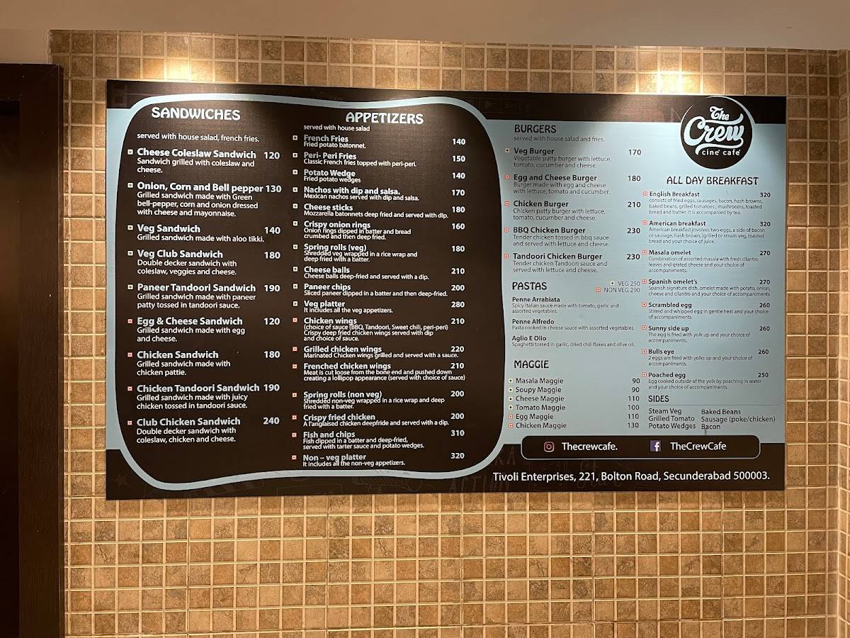 Menu at The crew cine cafe, Secunderabad