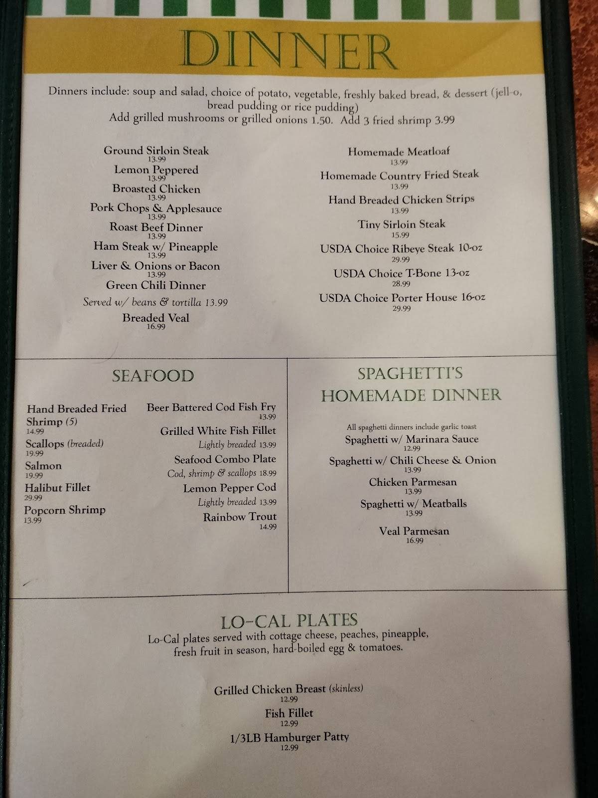 Menu at Tiny's Family Restaurant And lounge, Payson