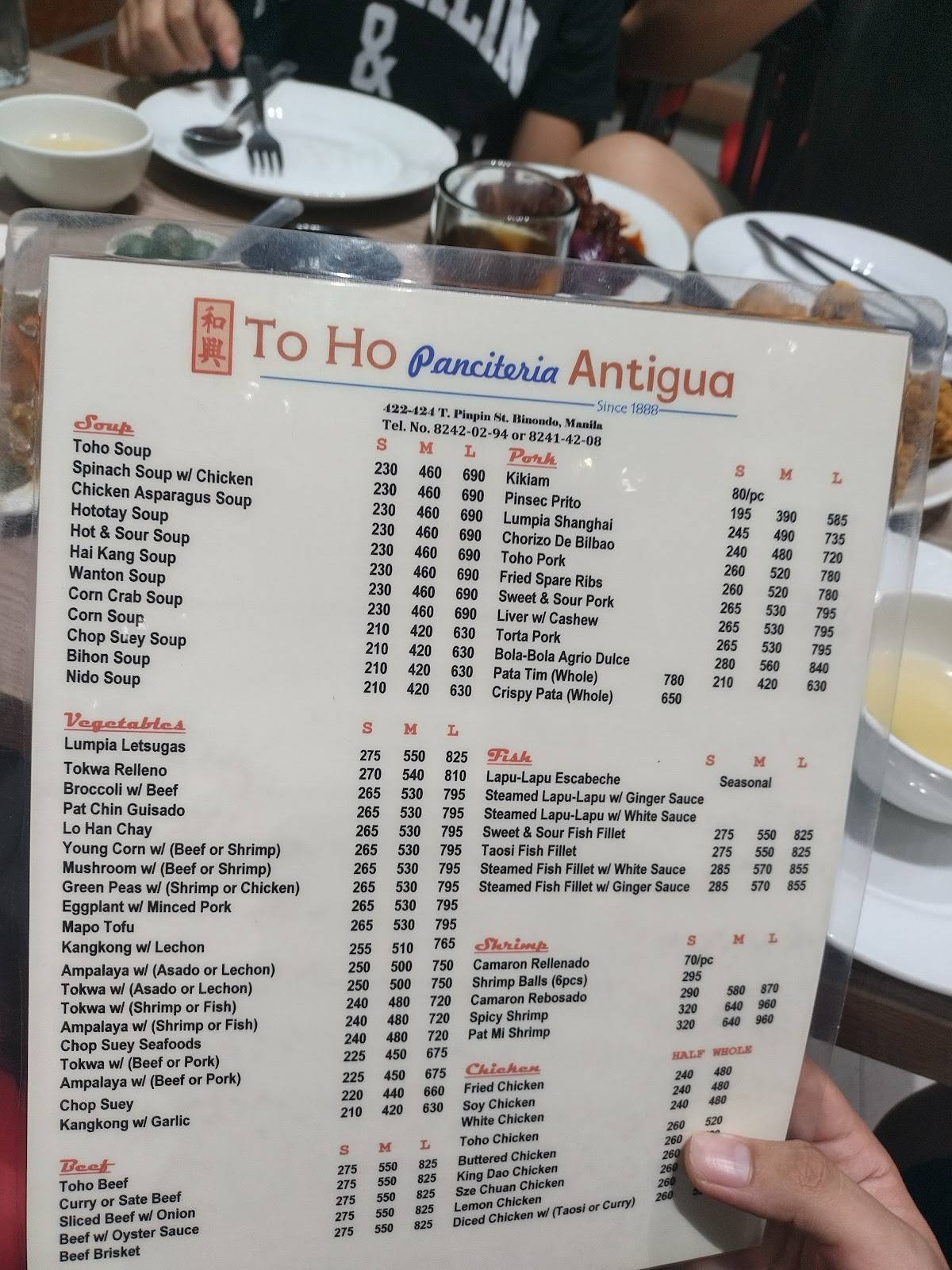 Menu at To Ho Panciteria Antigua restaurant, Manila, 422 Tomas Pinpin St
