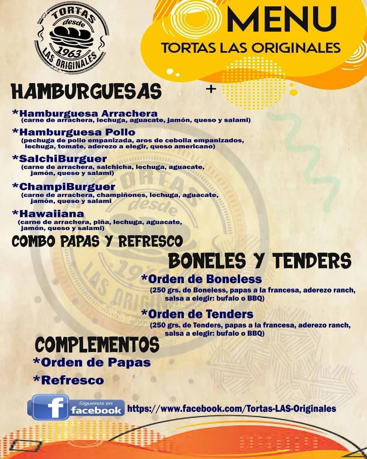 Carta del restaurante Tortas Las Originales, Monterrey