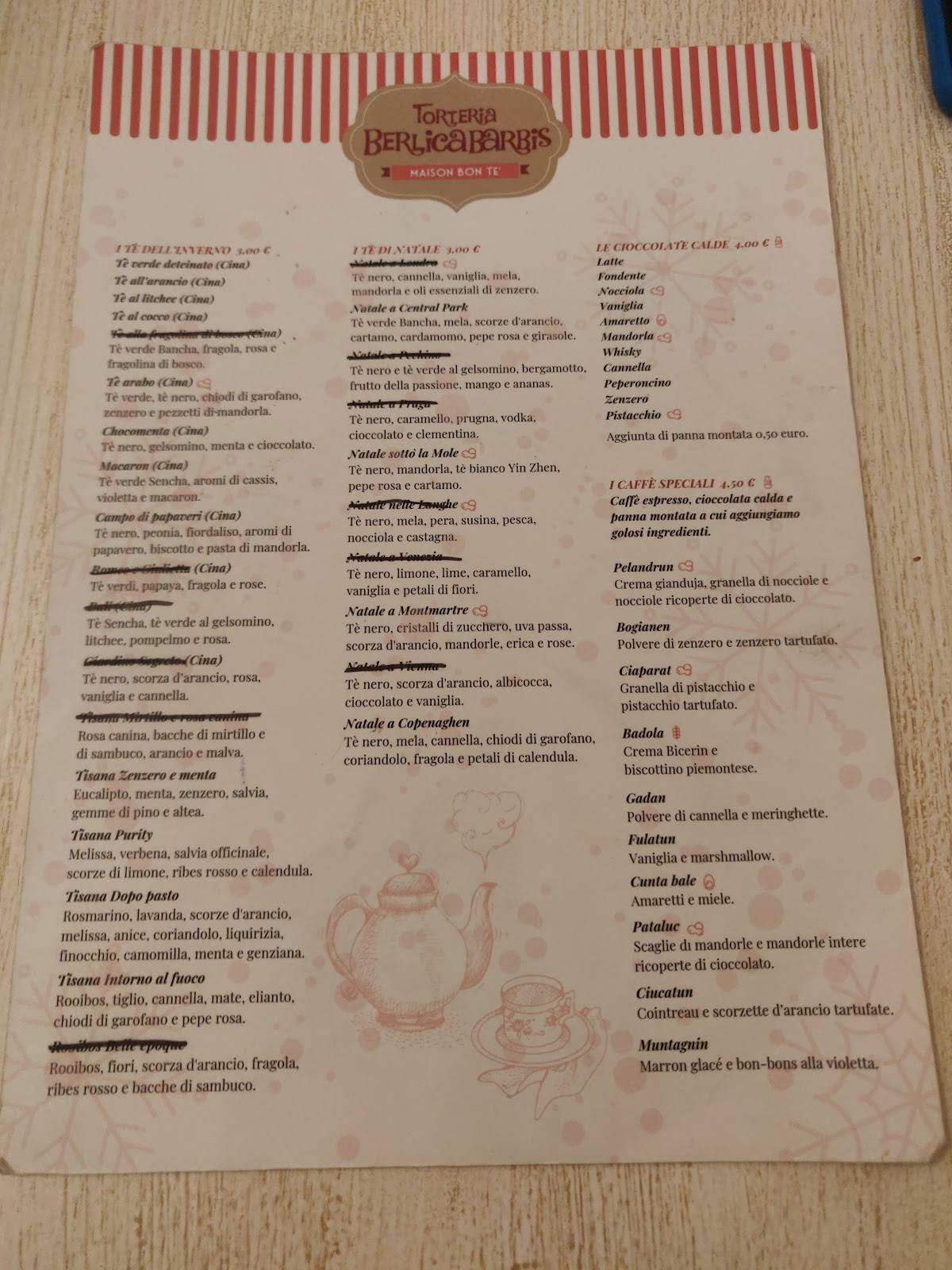 Menu da Torteria Berlicabarbis - Via Carlo Alberto, Torino