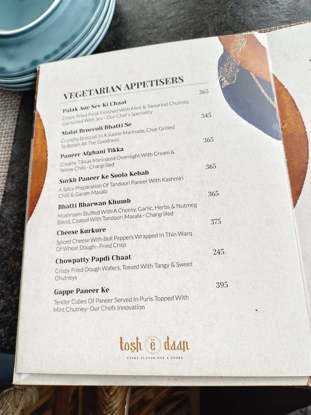 Menu at Tosh-e-daan, Hyderabad