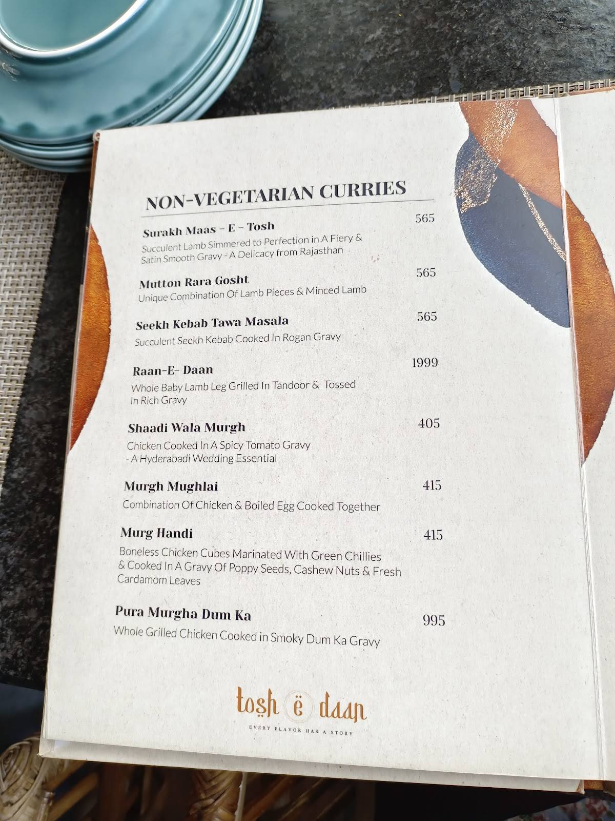 Menu at Tosh-e-daan, Hyderabad