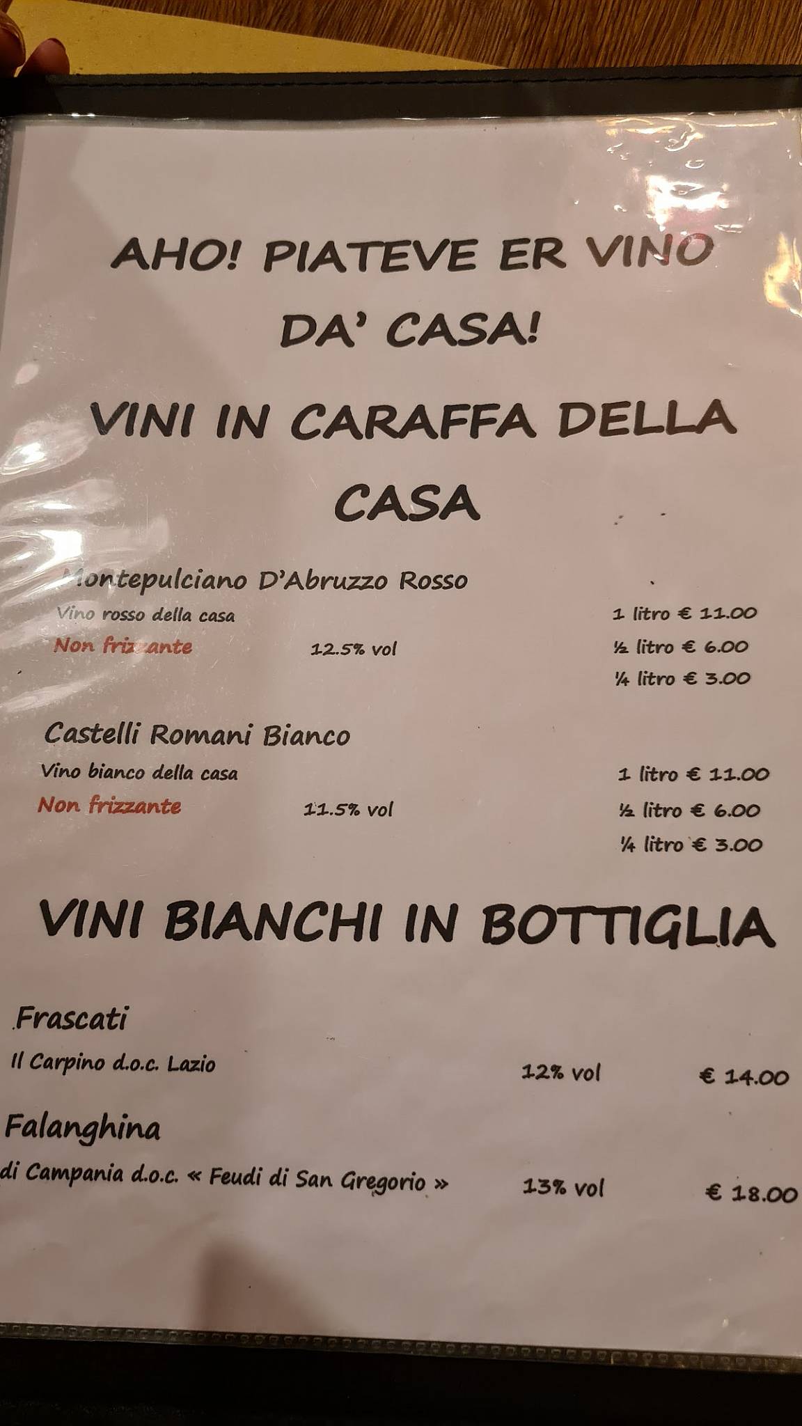 Menu da Trattoria Romana La Lupa ristorante, Nerviano
