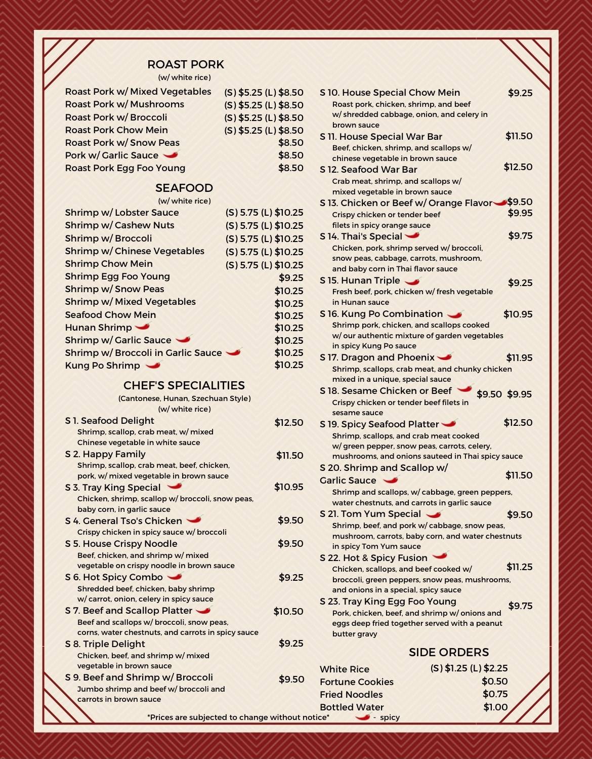 Menu at Tray King restaurant, Bluefield