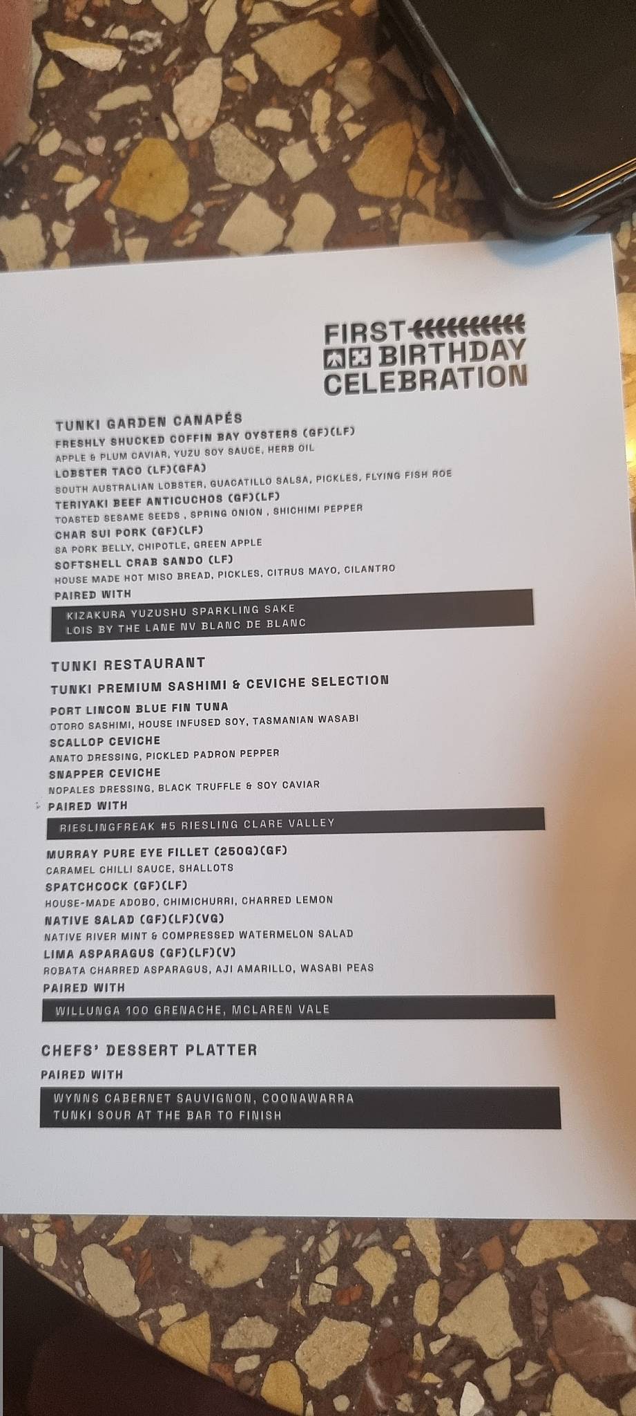 Menu at Tunki Ceviche & Woodfire Grill restaurant, West Lakes