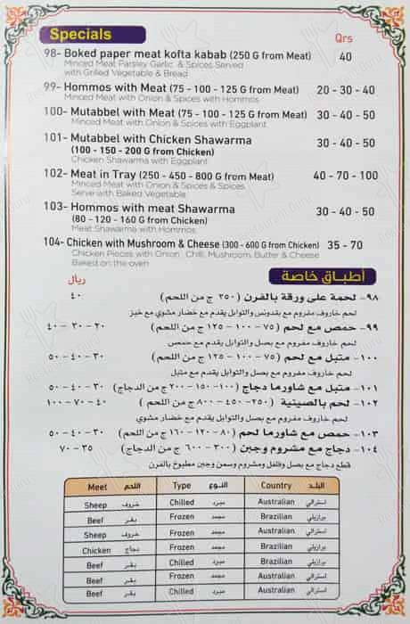 Menu at Turkey Central restaurant, Doha, Salwa Rd