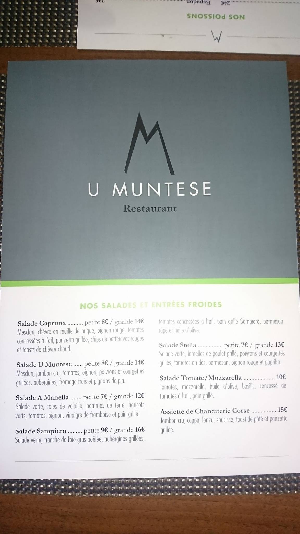 Menu au U Muntese Borgo restaurant, Borgo, Av. de Borgo