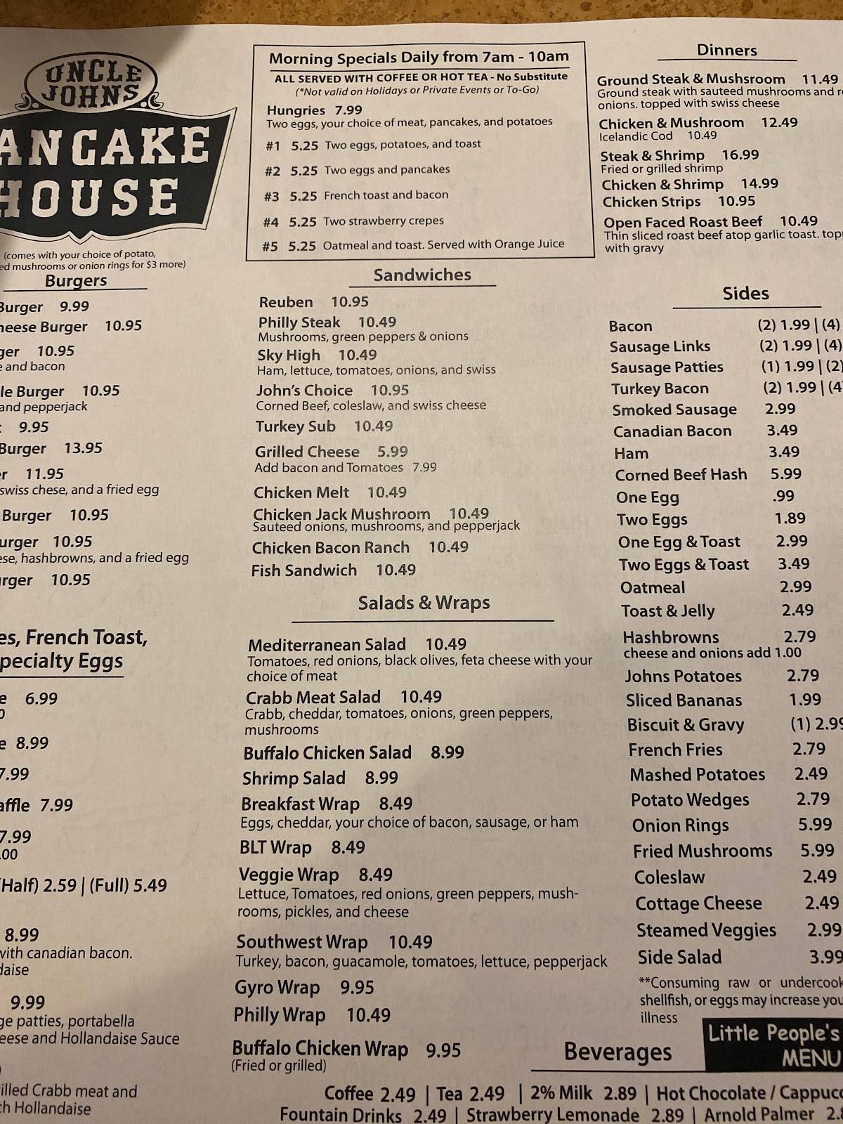 Menu at UNCLE JOHN’S PLACE restaurant, Mansfield
