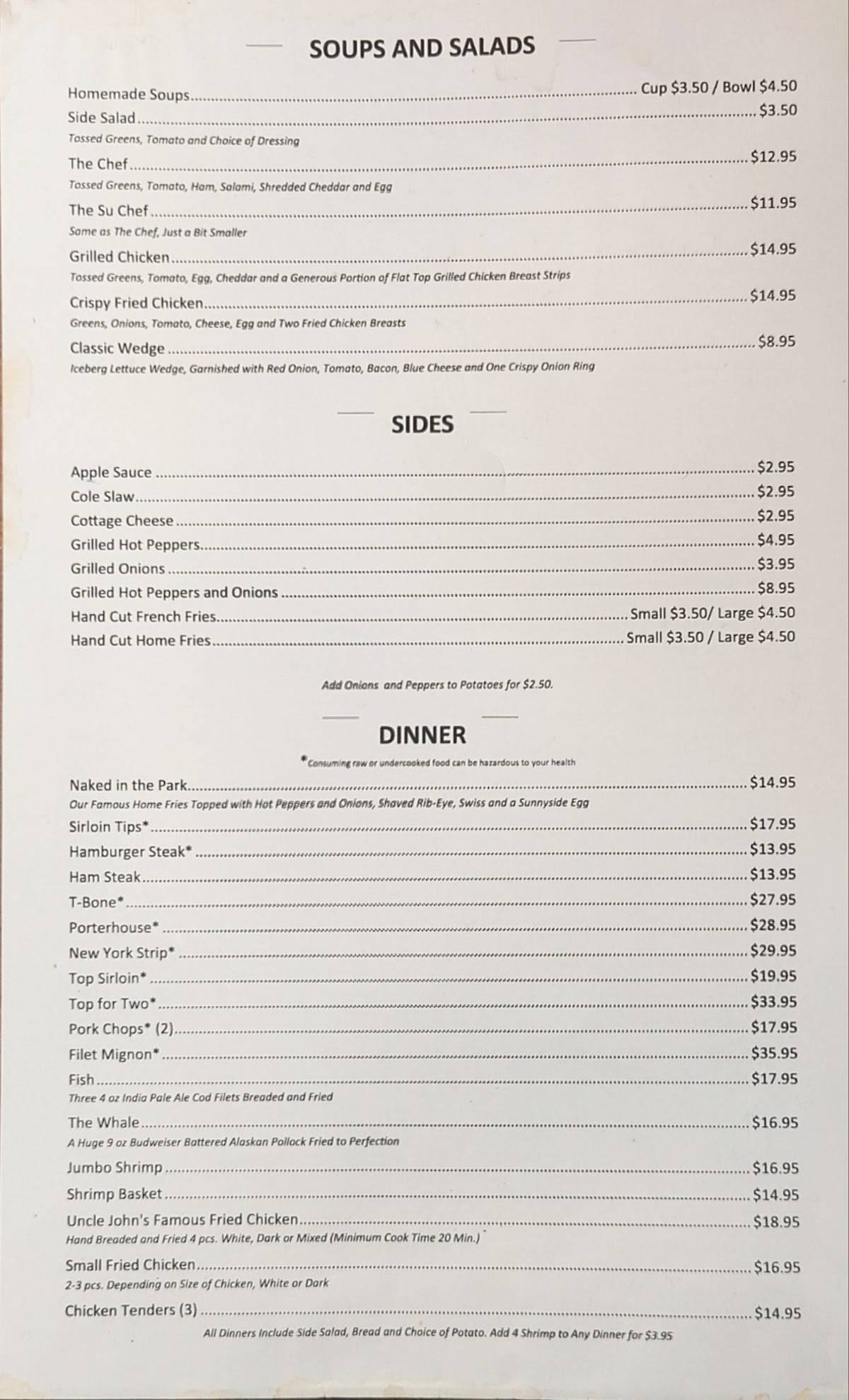 Menu at UNCLE JOHN’S PLACE restaurant, Mansfield