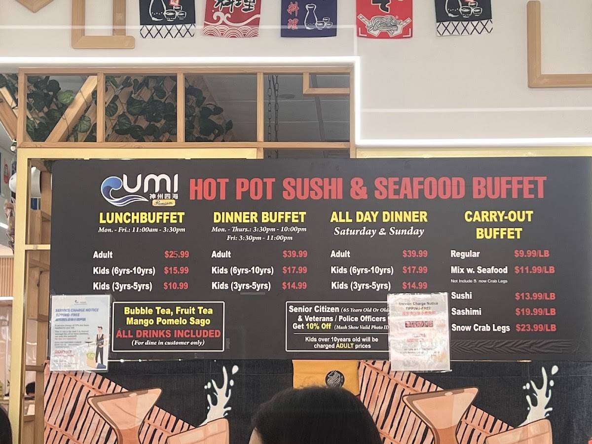 Menu at Umi Hotpot Sushi & Seafood Buffet restaurant, City of Industry