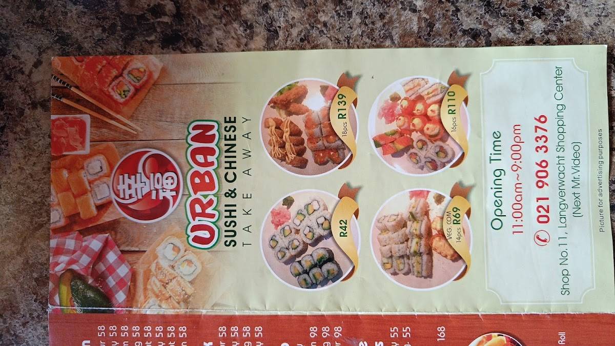 Menu at Urban Sushi & Chinese restaurant, Cape Town