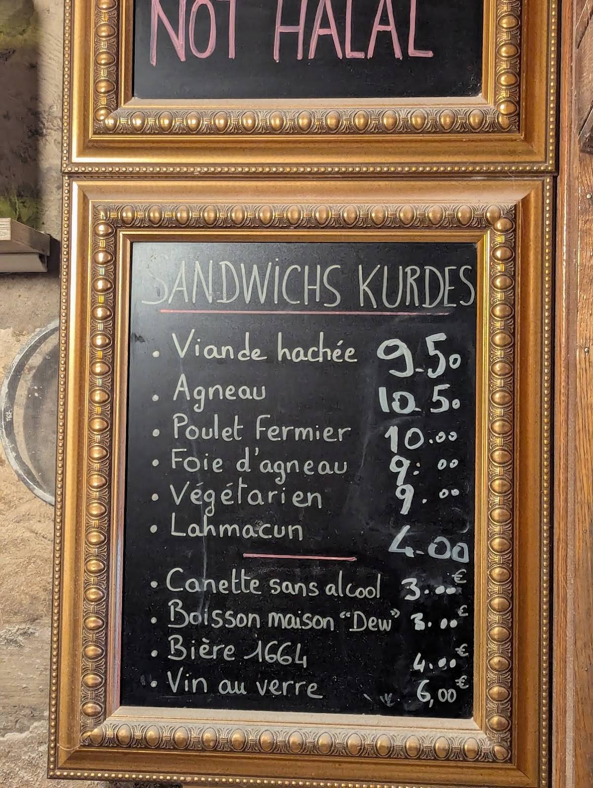 Menu at Urfa Durum restaurant, Paris, 58 Rue du Faubourg Saint-Denis