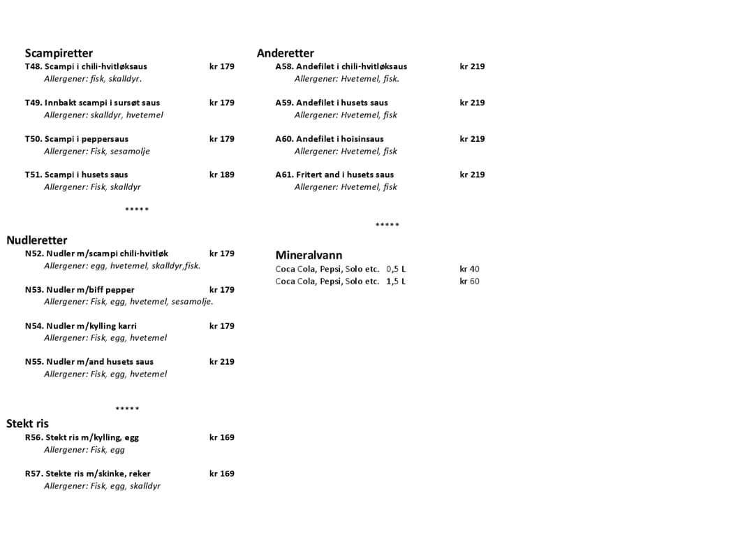 Menu at VYDA restaurant, Trondheim, Magnus Berrføtts veg 4A