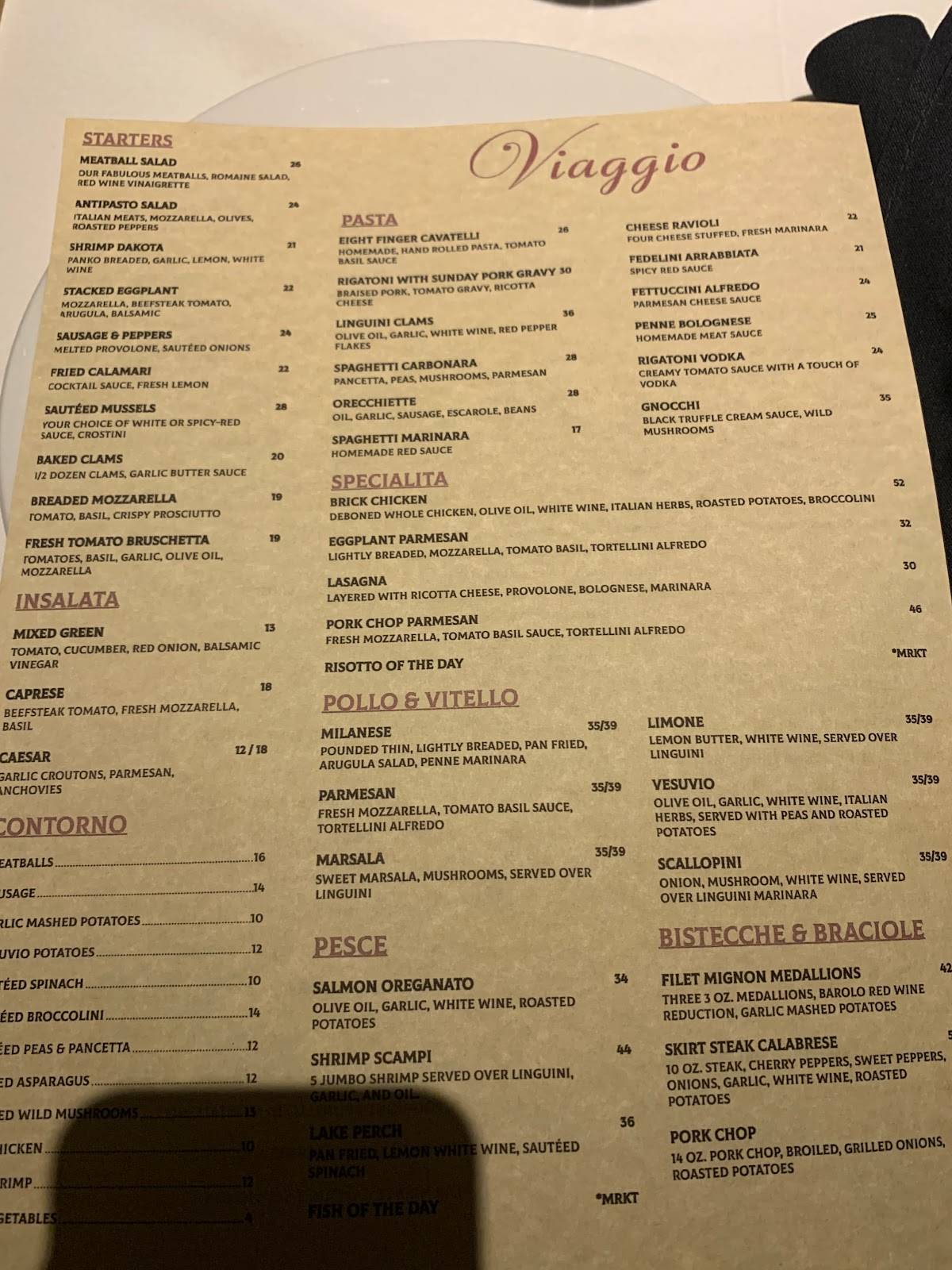 Menu at Viaggio Restaurant Chicago, Chicago, W Madison St