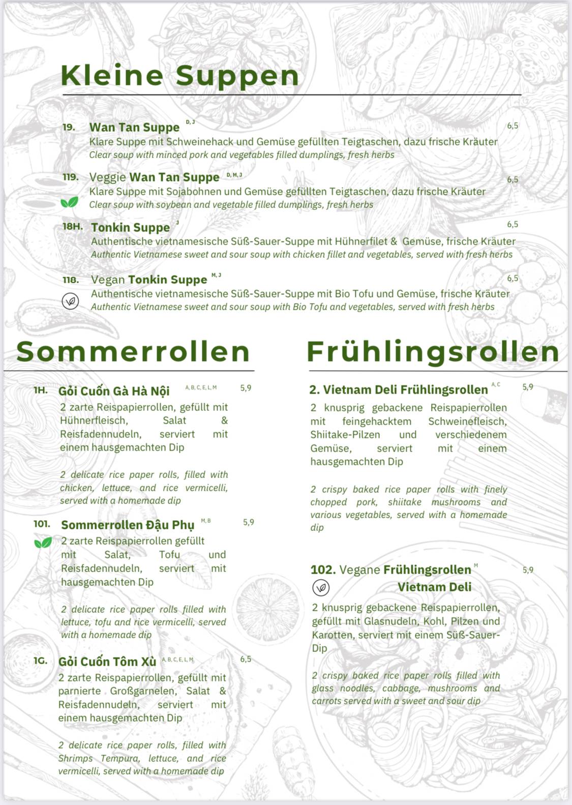 Menu au Vietnam Deli restaurant, Hennef