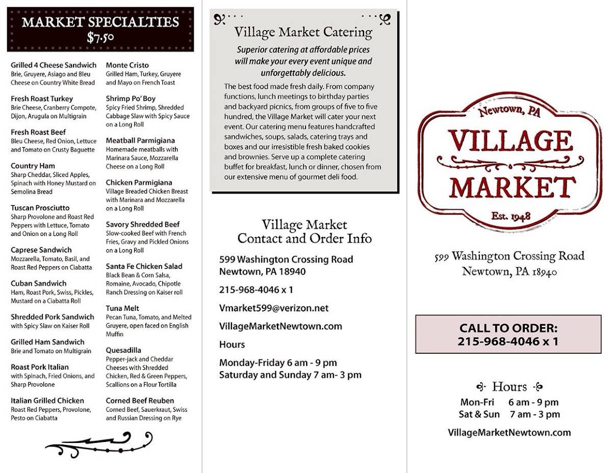 Menu at Village Market cafe, Newtown