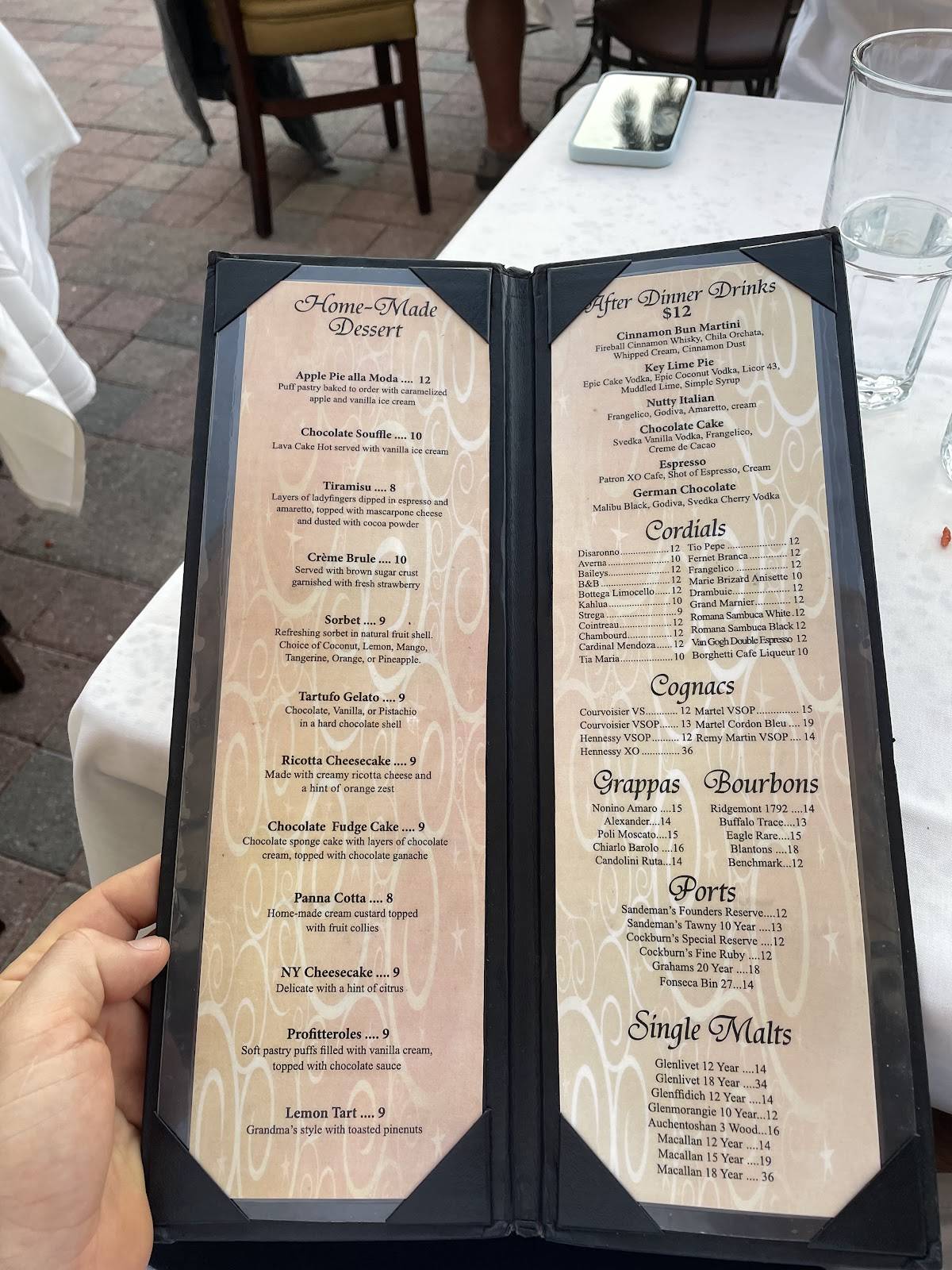 Menu at Villagio restaurant, Boca Raton