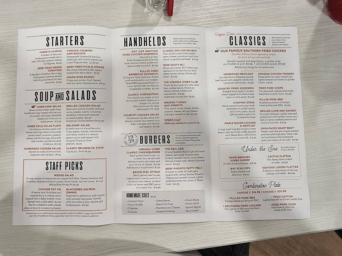Menu at Virginia Diner restaurant, Wakefield, 408 County Dr