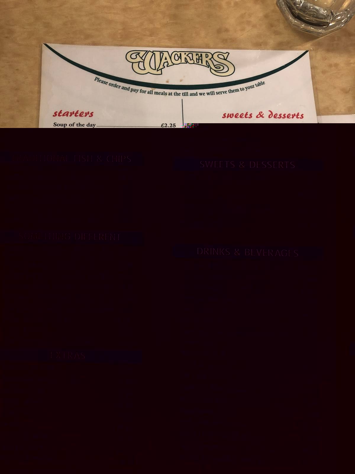 Menu at Wackers Scarborough restaurant, Scarborough