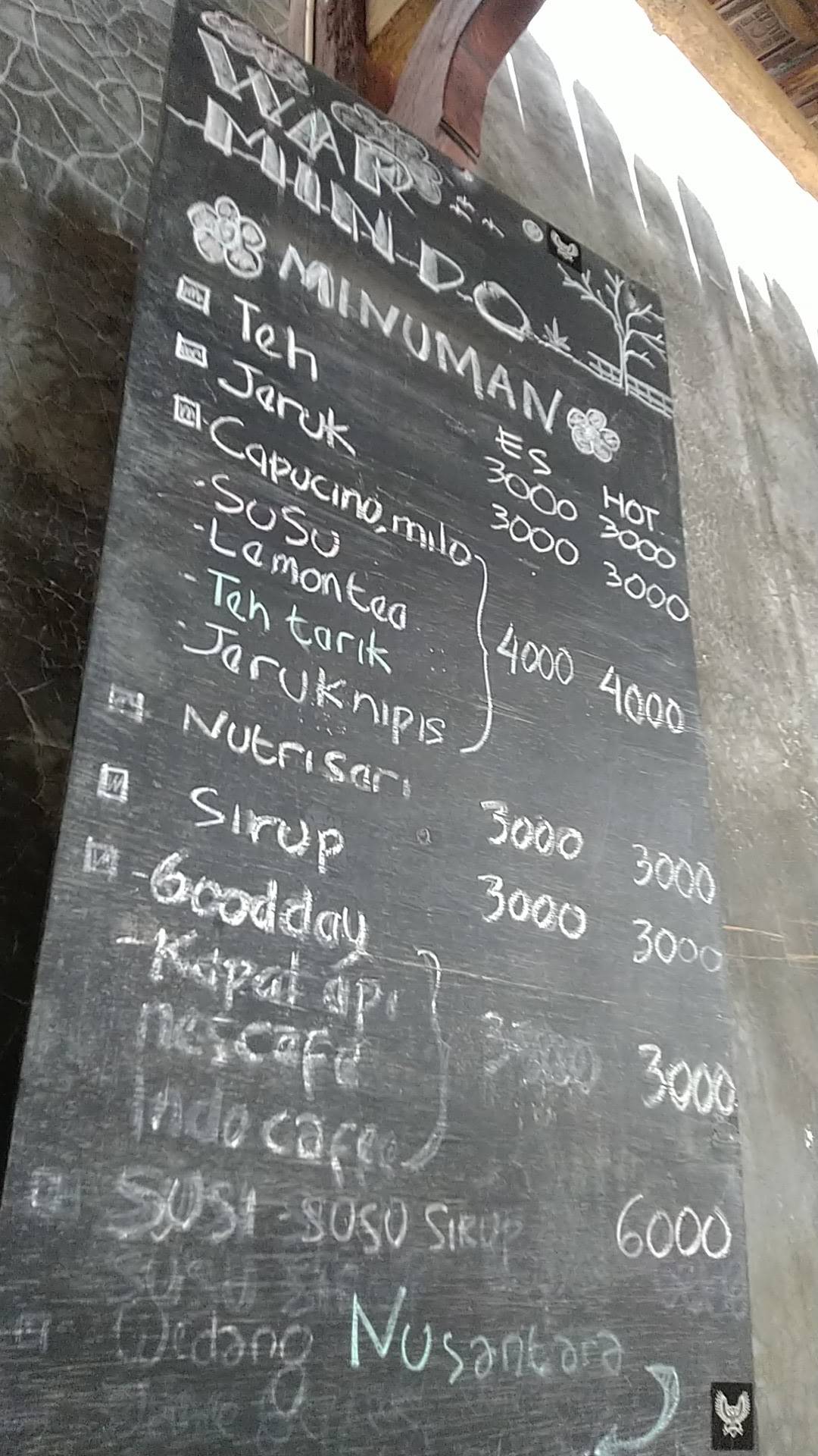 Menu at Warmindo Ratan Cilik restaurant, Yogyakarta