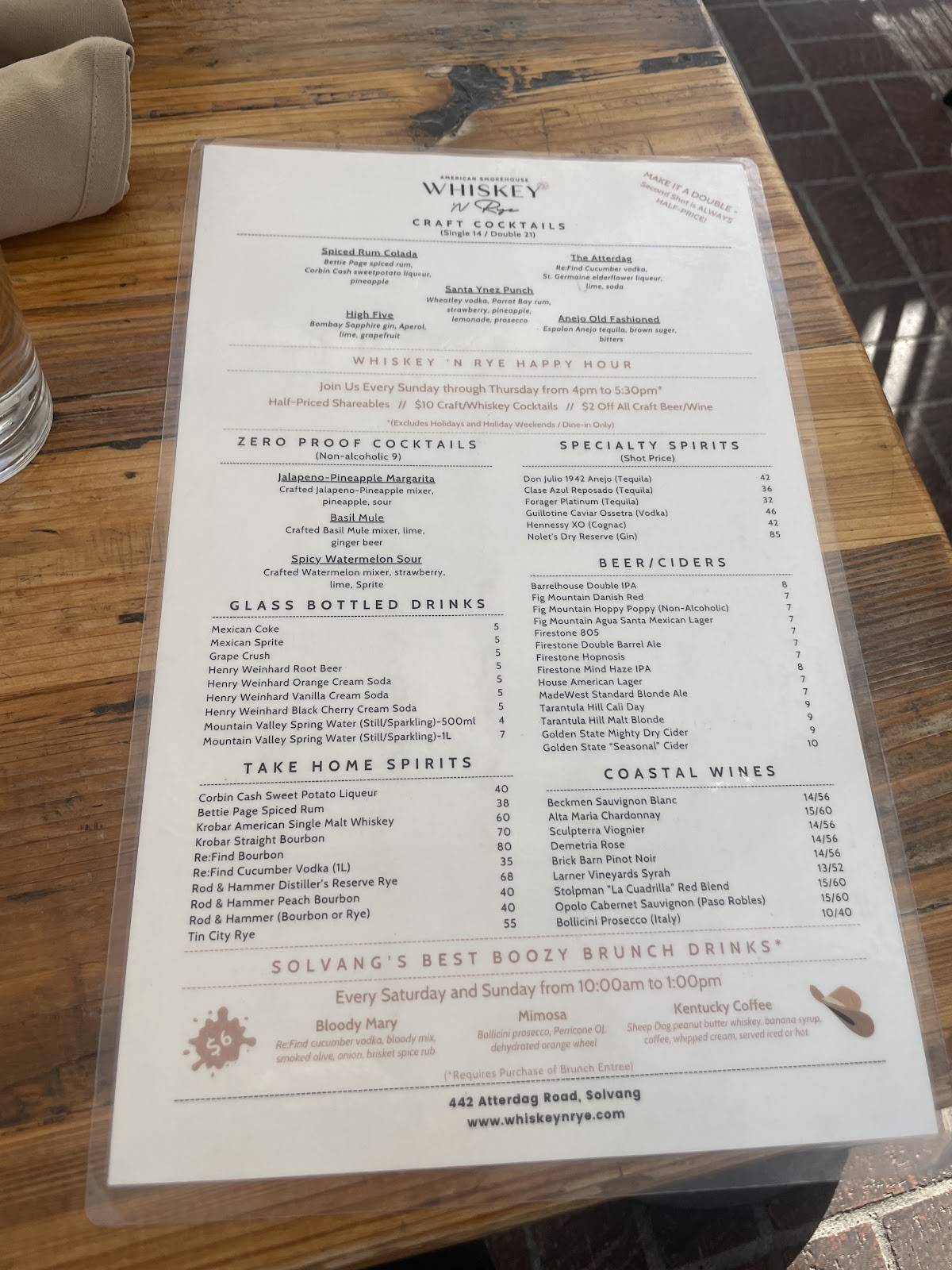 Menu at Whiskey 'N Rye Smokehouse restaurant, Solvang