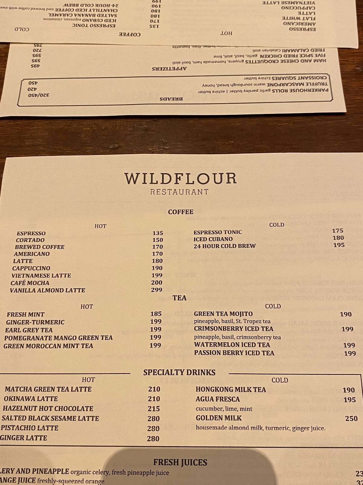 Menu at Wildflour Restaurant - Rada, Legazpi Village, Makati, Ground Floor