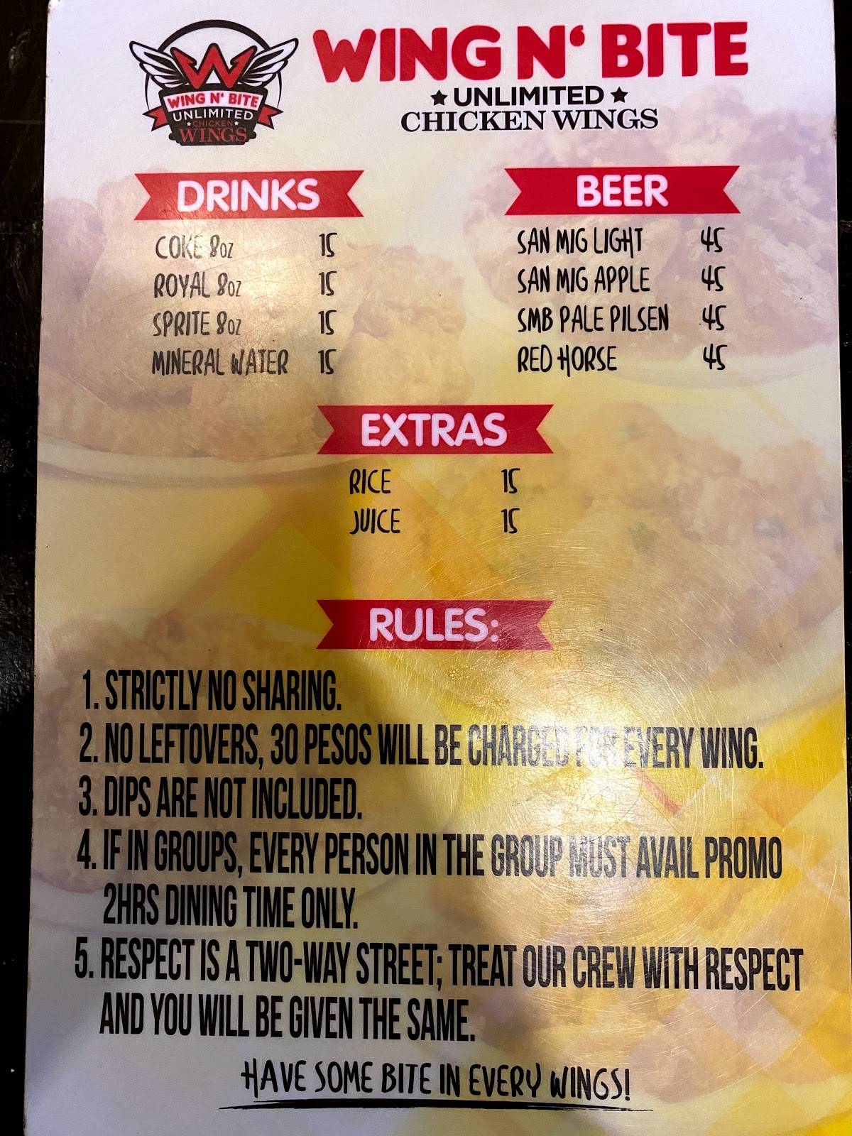 Carta del restaurante Wing N Bite Unlimited Chicken Wings, General Santos