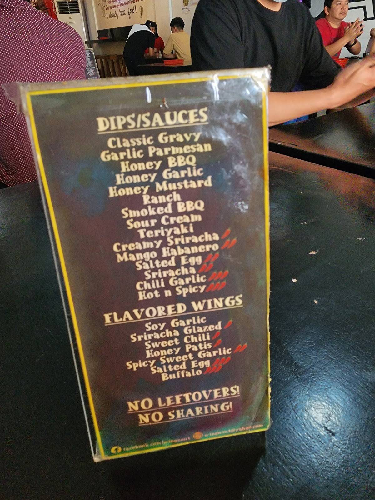 Menu at Wing-n-out restaurant, Muntinlupa