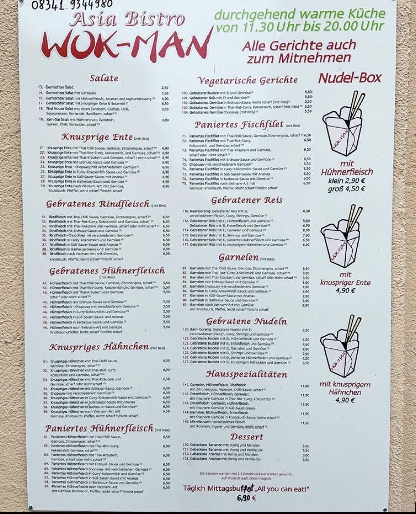 Speisekarte von Wok Man Kaufbeuren restaurant, Kaufbeuren