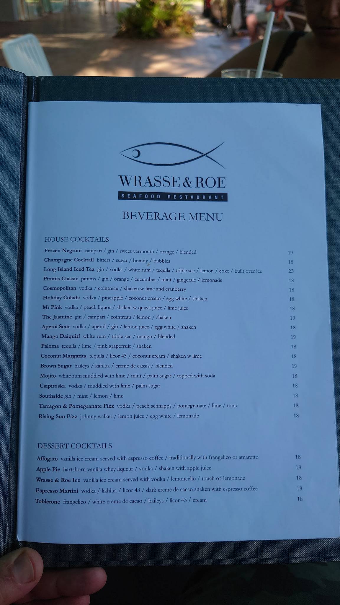 Menu at Wrasse & Roe restaurant, Port Douglas