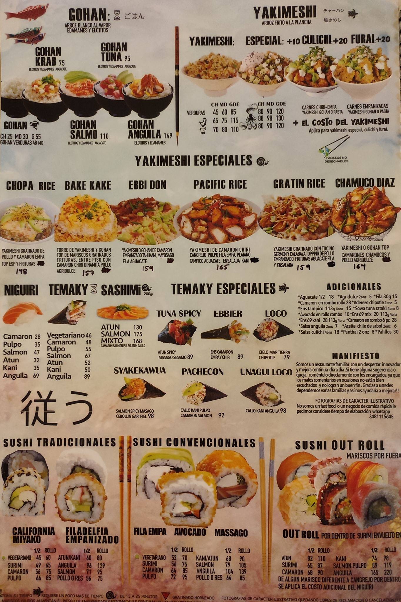 Carta del restaurante Yakitory Tepa, Tepatitlán del Morelos
