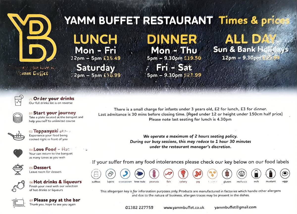 Menu at Yamm Buffet restaurant, Dundee, 7-9 Whitehall St
