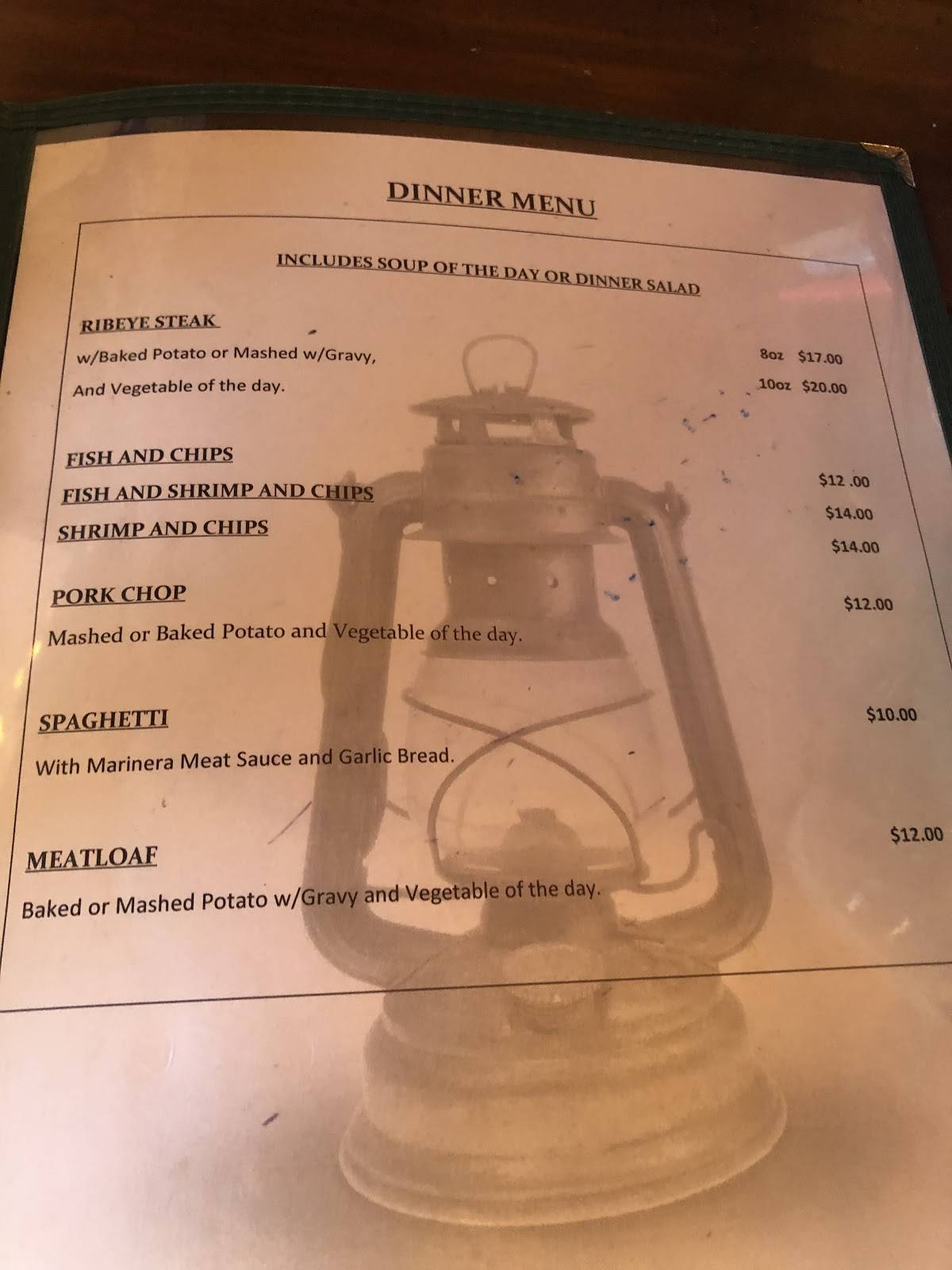 Menu at Yesterdays Restaurant & Shep's Miners Inn/Hotel, Chloride
