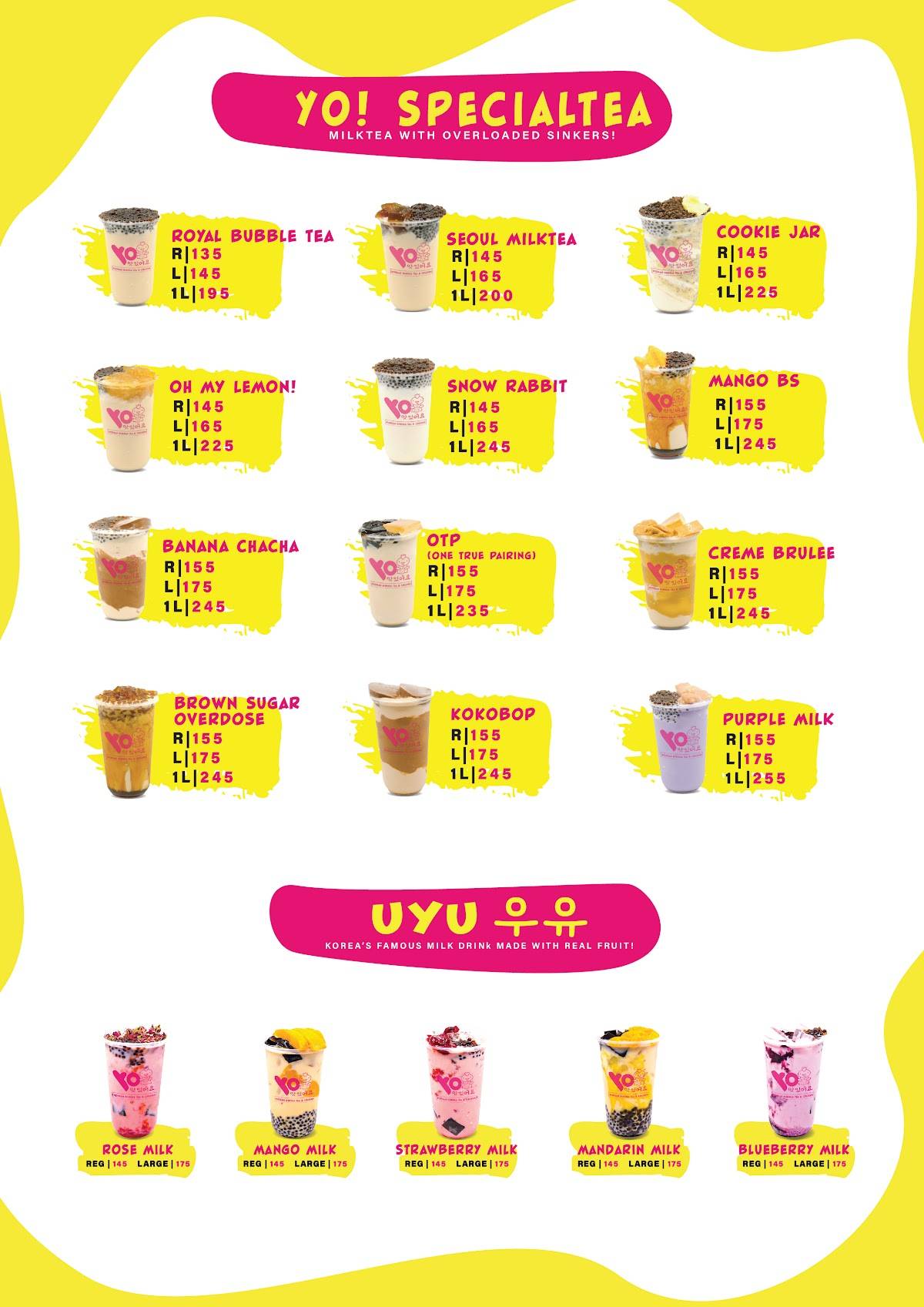 Menu at Yo Korean Bubble Tea & Chicken + Coffee - Biñan restaurant, Biñan