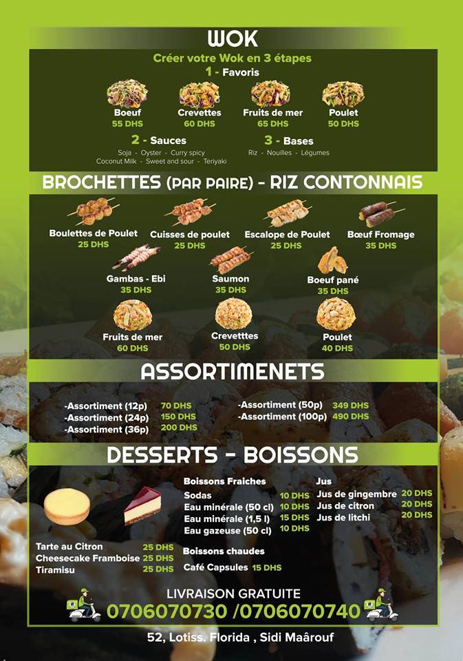 Menu au Yoki Sushi Casablanca - Sushi Wok Thaï restaurant, Casablanca
