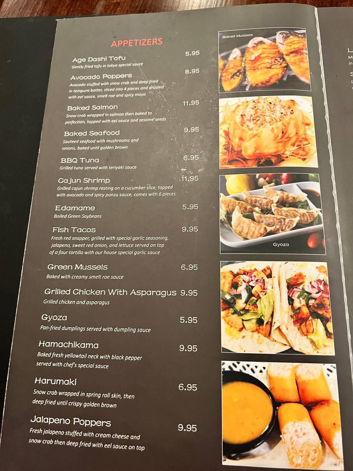 Menu at Yummy Tokyo Sushi restaurant, Destrehan