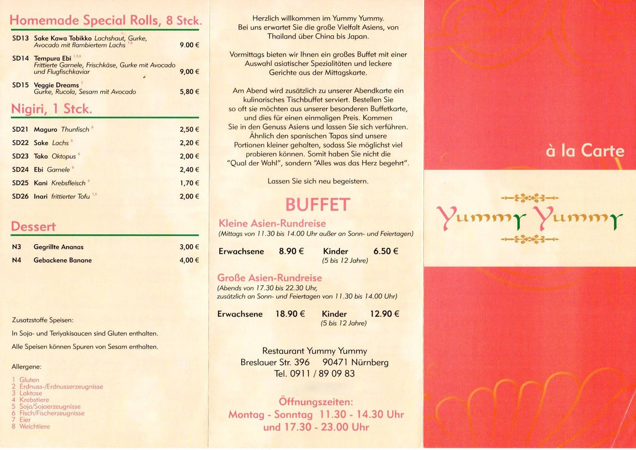Speisekarte von Asiatisches Restaurant Yummy Yummy, Nürnberg, Breslauer ...