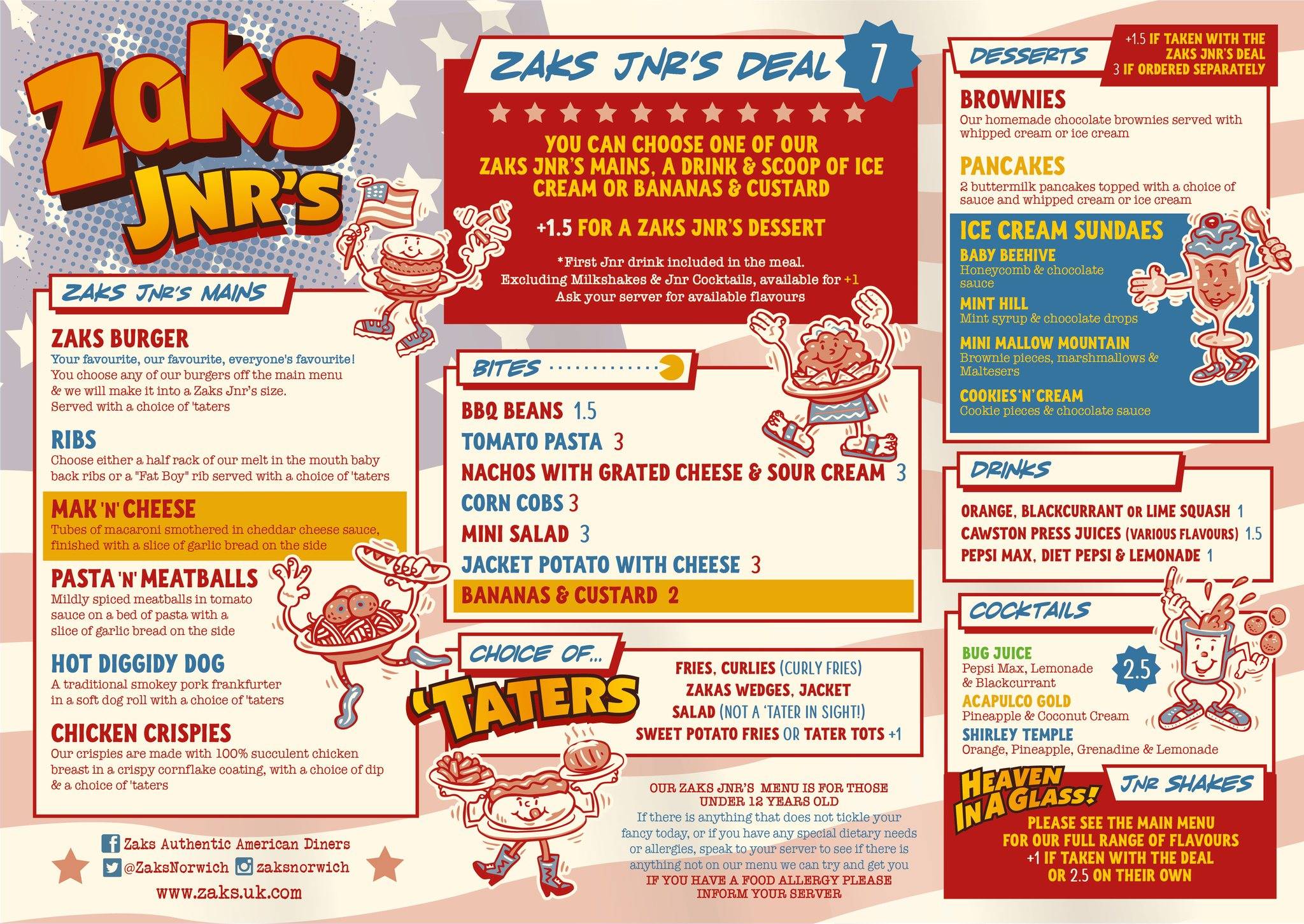 Menu at Zaks Mousehold Diner restaurant, Norwich