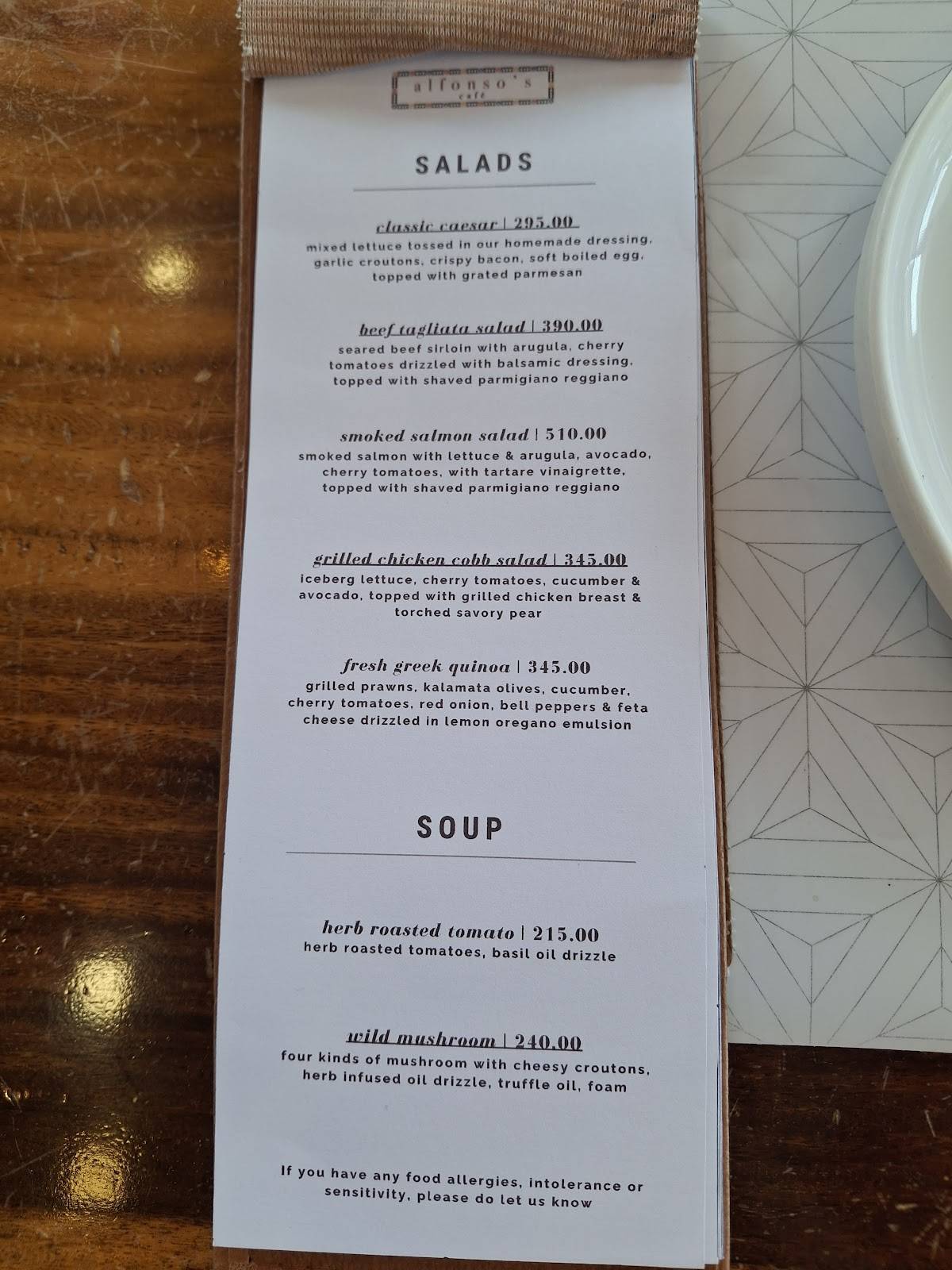 Menu at alfonso's cafe, General Santos City