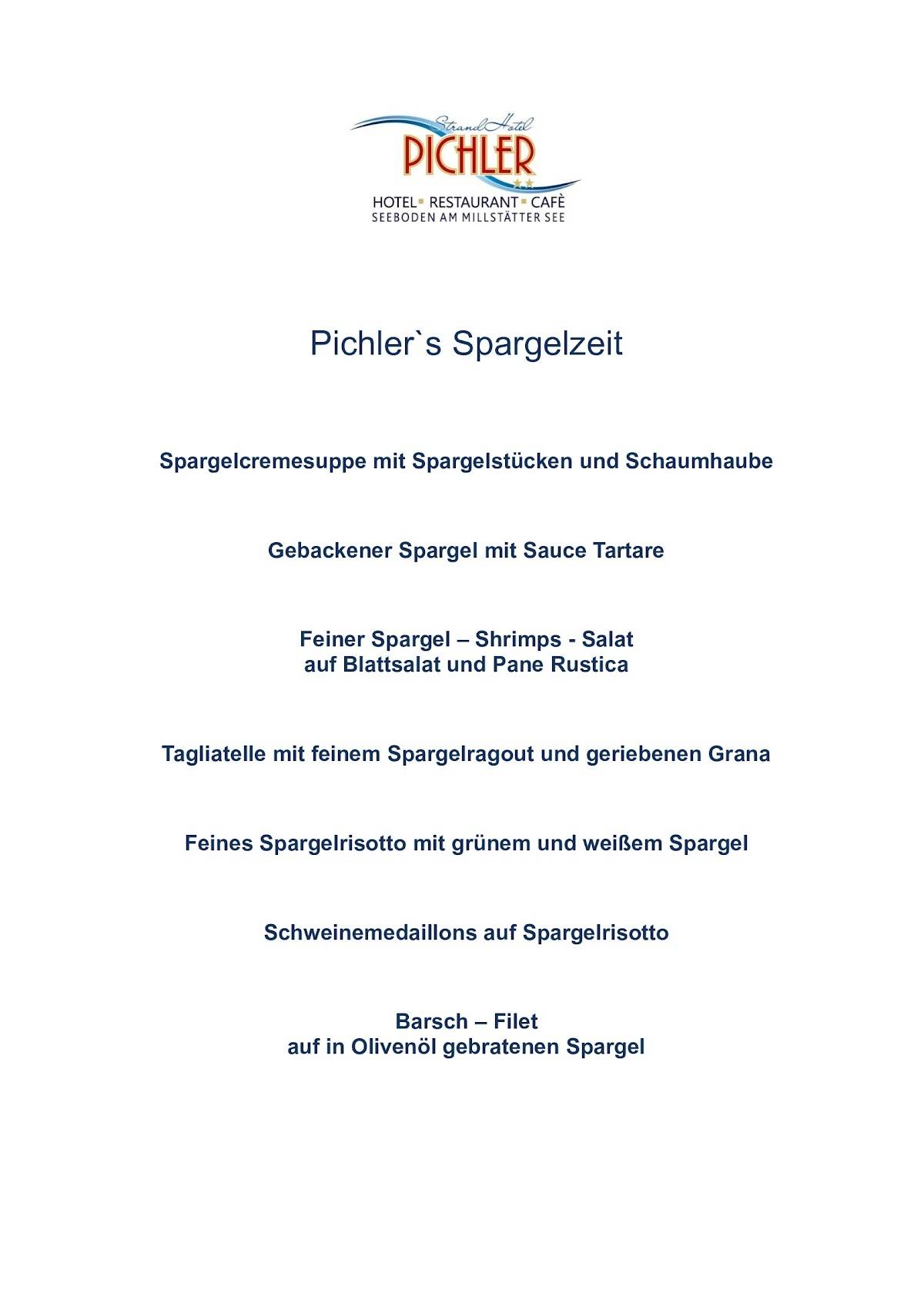 Speisekarte von Restaurant & Strandhotel Pichler, Seeboden
