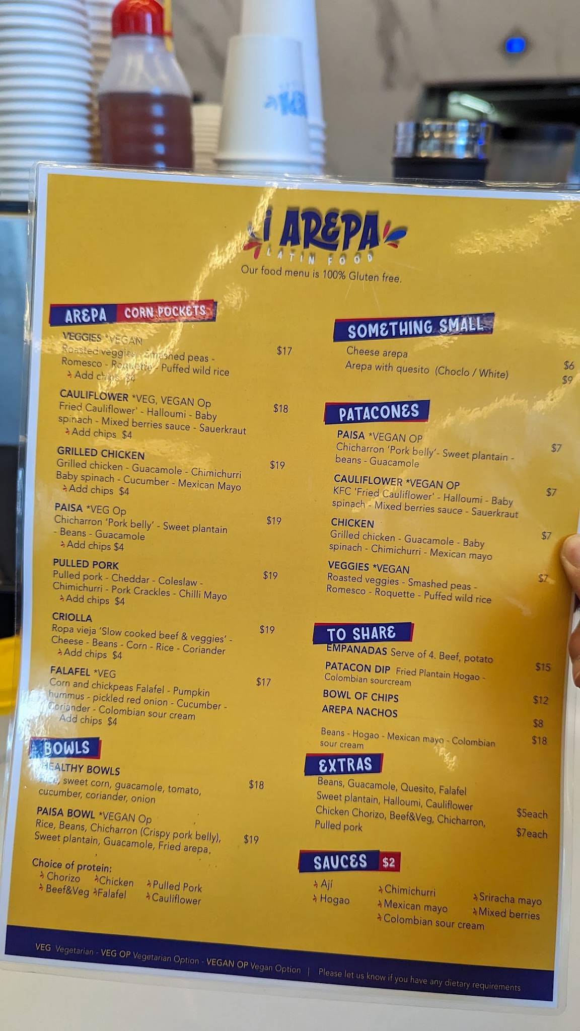 Menu at iArepa restaurant, Melbourne