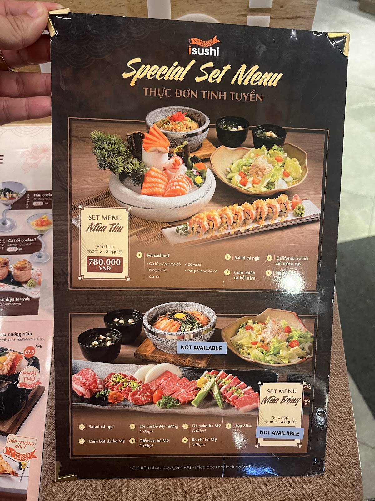 Menu at iSushi Diamond Plaza restaurant, Ho Chi Minh City